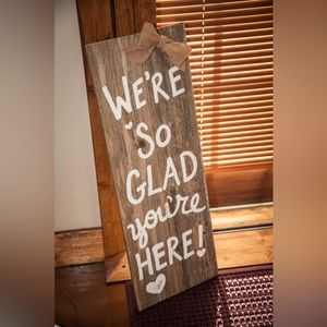 Wall Decor | Were So Glad Youre Here Rustic Sign With Burlap Bow | Poshmark